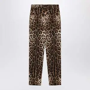 Dolce & Gabbana Leopard-print Stretch Wool Canvas Pants - Brown