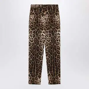 Dolce & Gabbana Leopard-print Stretch Wool Canvas Pants - Brown