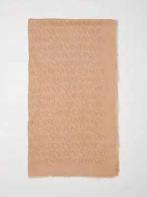Saint Laurent Saint Laurent Women Modal And Cashmere Scarf With Jacquard Logo Saint Laurent Cream