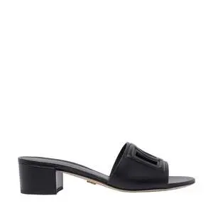 Dolce & Gabbana Calfskin Mules With Dg Millennials Logo - Black