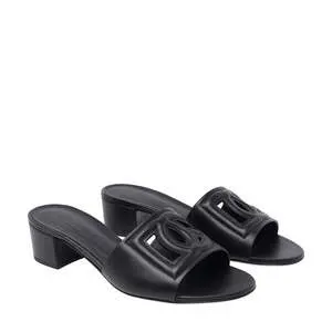 Dolce & Gabbana Calfskin Mules With Dg Millennials Logo - Black