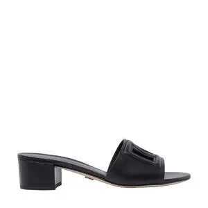 Dolce & Gabbana Calfskin Mules With Dg Millennials Logo - Black