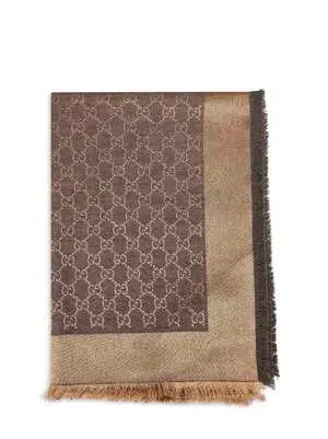 Gucci Brown And Beige Gg Silk And Wool Shawl - Multicolor