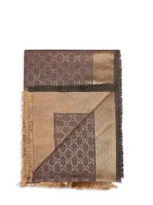 Gucci Brown And Beige Gg Silk And Wool Shawl