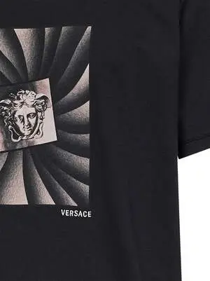 Versace Black Cotton Jersey Printed Regular T-shirt - Multicolor