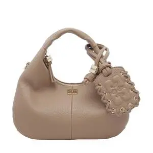 GANNI Mini Logo Hobo Bag - Cream