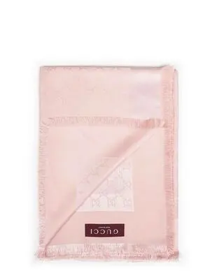 Gucci Pink And White Gg Silk And Wool Shawl