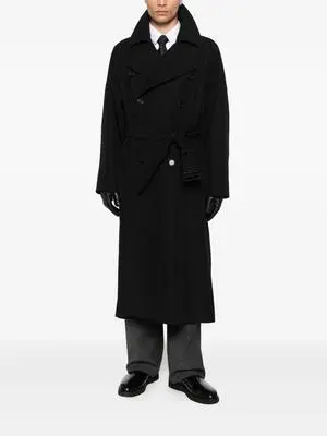 Saint Laurent Double-breasted Long Coat In Grain De Poudre