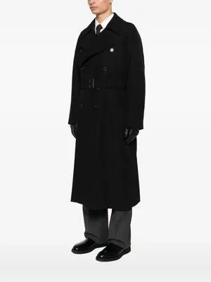Saint Laurent Double-breasted Long Coat In Grain De Poudre