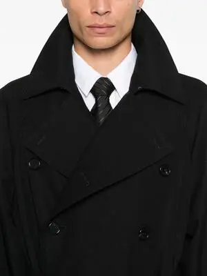 Saint Laurent Double-breasted Long Coat In Grain De Poudre