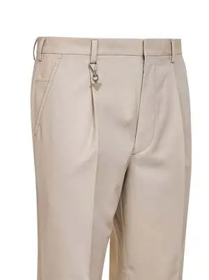Prada Abbigliamento Sand Cotton Trousers With Key Ring