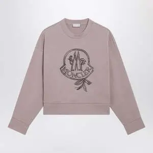 Moncler Cotton Sweatshirt With Embroidered Logo - Pink