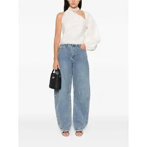 SELF-PORTRAIT Asymmetric Neck Ramie Blouse - Cream