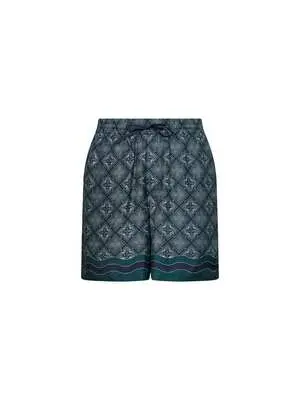 Casablanca Green Printed Silk Radiating Monogram Shorts - Multicolor