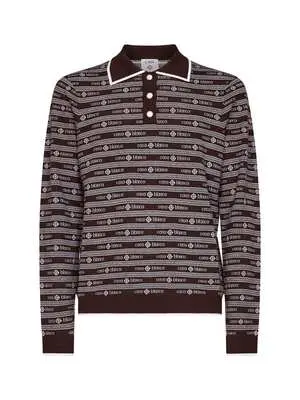 Casablanca Dark Brown Wool Knit Wordmark Polo Shirt - Multicolor