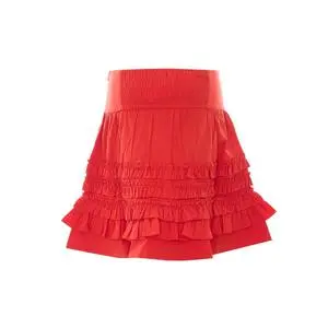 GANNI Flounce Midi Skirt - Red