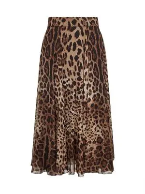 Dolce & Gabbana Leopard Print Chiffon Full Skirt - Multicolor