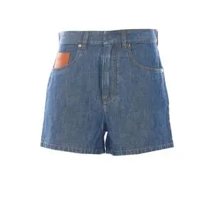Fendi Ff Logo Denim Shorts - Blue