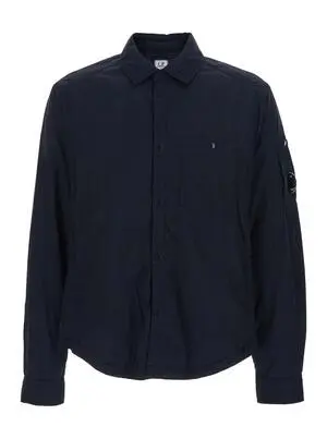 C.P. COMPANY Blue Jacket With Classic Collar And Logo Plate On Sleeve In Tech Fabric - Multicolor
