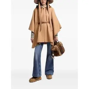 Moncler Felted Hooded Cape - Cream