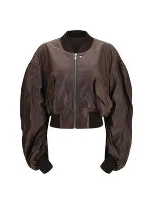 Rick Owens Cropped Leather Bomber Jacket - Brown