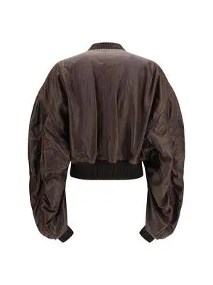 Rick Owens Cropped Leather Bomber Jacket - Brown