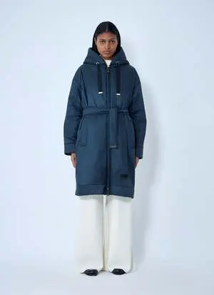Max Mara Hooded Quilted Coat With Belt - Blue