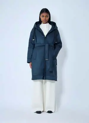 Max Mara Hooded Quilted Coat With Belt - Blue