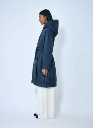 Max Mara Hooded Quilted Coat With Belt - Blue