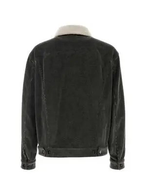Fendi Faded Stonewash Treatment Corduroy Blouson With Sheepskin Trim Removable Collar - Gray