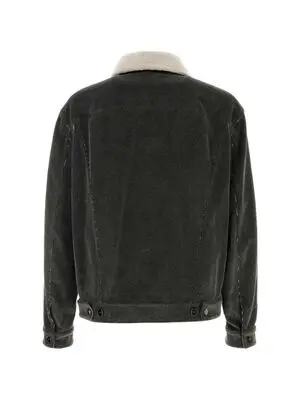 Fendi Faded Stonewash Treatment Corduroy Blouson With Sheepskin Trim Removable Collar - Gray