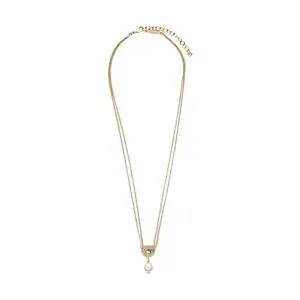 FERRAGAMO Necklace With Gancini Pearl And Crystals Pendant - Gold
