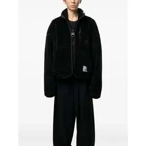 Mihara Yasuhiro Fleece Textured Zip Up Jacket - Black