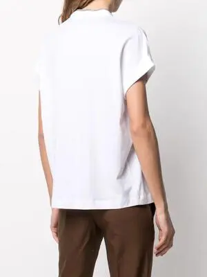 Brunello Cucinelli Monili Trim V-neck Cotton T-shirt - White