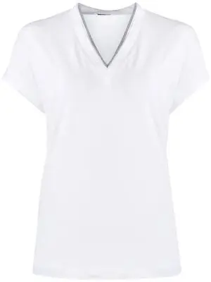 Brunello Cucinelli Monili Trim Cotton T-shirt - White