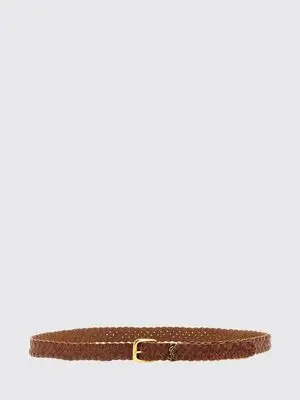 Saint Laurent Cassandre Woven Leather Belt - Cream