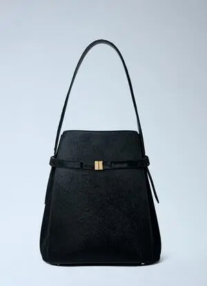 TOTEME Belted Pony Hair Bucket Bag - Black