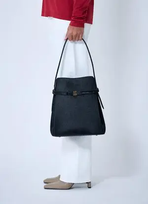 TOTEME Belted Pony Hair Bucket Bag - Black
