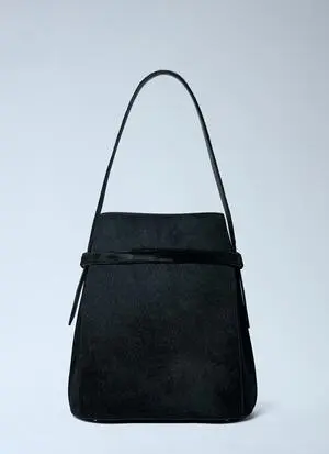 TOTEME Belted Pony Hair Bucket Bag - Black