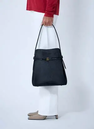 TOTEME Belted Pony Hair Bucket Bag - Black