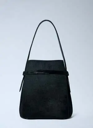 TOTEME Belted Pony Hair Bucket Bag - Black