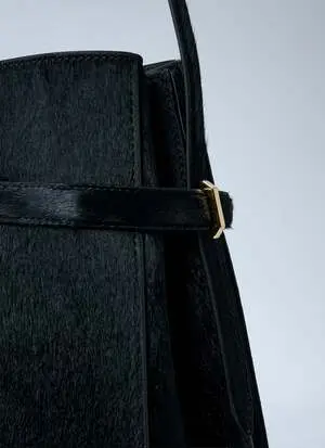 TOTEME Belted Pony Hair Bucket Bag - Black