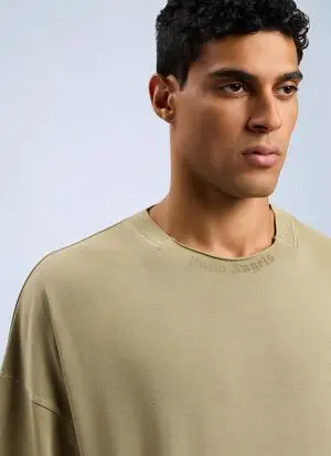 Palm Angels Curved Logo Loose Collar T-shirt - Green