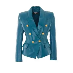 Balmain 6 Buttons Double Breasted Leather Jacket