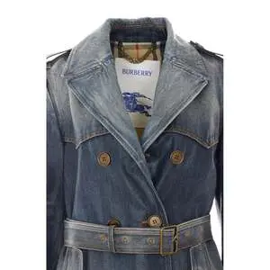 Burberry Coated Denim Short Trench With Check Lining