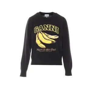 GANNI Jumper With Banana Print - Black