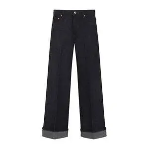 Burberry Cotton Denim Straight Leg Pants - Blue