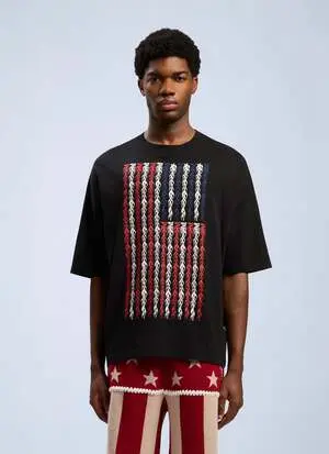 Palm Angels Flames Flag Loose T-shirt - Black