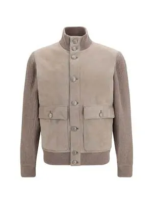 Brunello Cucinelli Brunello Cucinelli Men Suede Jacket Cream
