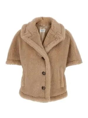 Max Mara Beige Cloak 'corvino' With Notched Revers And Short Sleeves In Faux Fur For - Multicolor